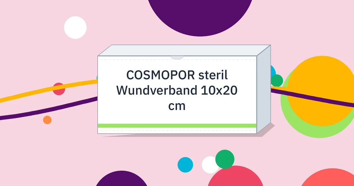 Symbolbild: Packung mit der Aufschrift COSMOPOR steril Wundverband 10x20 cm (PZN 16205098) – Verfügbarkeit und Bezug in Apotheken in Frankfurt am Main