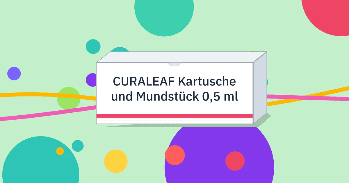 Symbolbild: Packung mit der Aufschrift CURALEAF Kartusche und Mundstück 0,5 ml (PZN 20652549) – Verfügbarkeit und Bezug in Apotheken in Frankfurt am Main