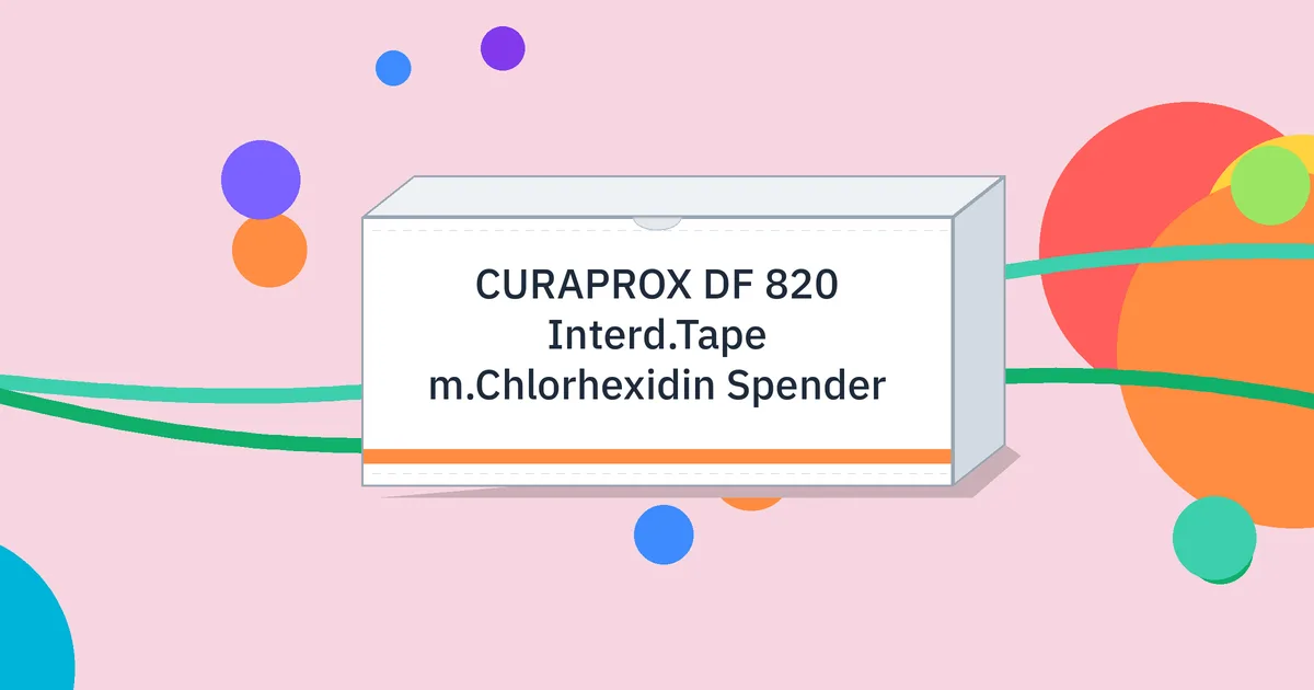 Symbolbild: Packung mit der Aufschrift CURAPROX DF 820 Interd.Tape m.Chlorhexidin Spender (PZN 02483557) – Verfügbarkeit und Bezug in Apotheken in Frankfurt am Main