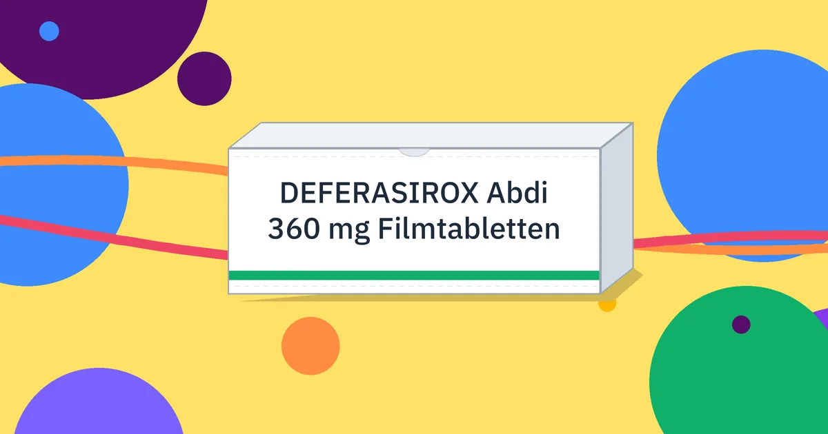 Symbolbild: Packung mit der Aufschrift DEFERASIROX Abdi 360 mg Filmtabletten (PZN 17874631) – Verfügbarkeit und Bezug in Apotheken in Frankfurt am Main