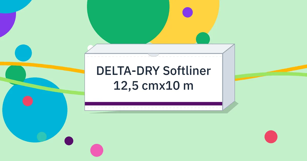 Symbolbild: Packung mit der Aufschrift DELTA-DRY Softliner 12,5 cmx10 m (PZN 12656444) – Verfügbarkeit und Bezug in Apotheken in Frankfurt am Main