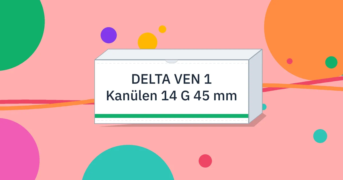 Symbolbild: Packung mit der Aufschrift DELTA VEN 1 Kanülen 14 G 45 mm (PZN 07757545) – Verfügbarkeit und Bezug in Apotheken in Frankfurt am Main