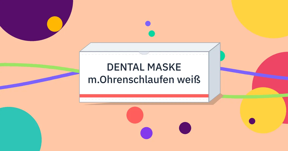 Symbolbild: Packung mit der Aufschrift DENTAL MASKE m.Ohrenschlaufen weiß (PZN 07704626) – Verfügbarkeit und Bezug in Apotheken in Frankfurt am Main