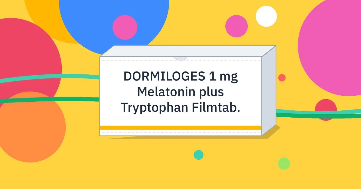Symbolbild: Packung mit der Aufschrift DORMILOGES 1 mg Melatonin plus Tryptophan Filmtab. (PZN 17544974) – Verfügbarkeit und Bezug in Apotheken in Frankfurt am Main