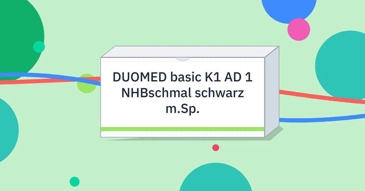 Symbolbild: Packung mit der Aufschrift DUOMED basic K1 AD 1 NHBschmal schwarz m.Sp. (PZN 20903767) – Verfügbarkeit und Bezug in Apotheken in Frankfurt am Main