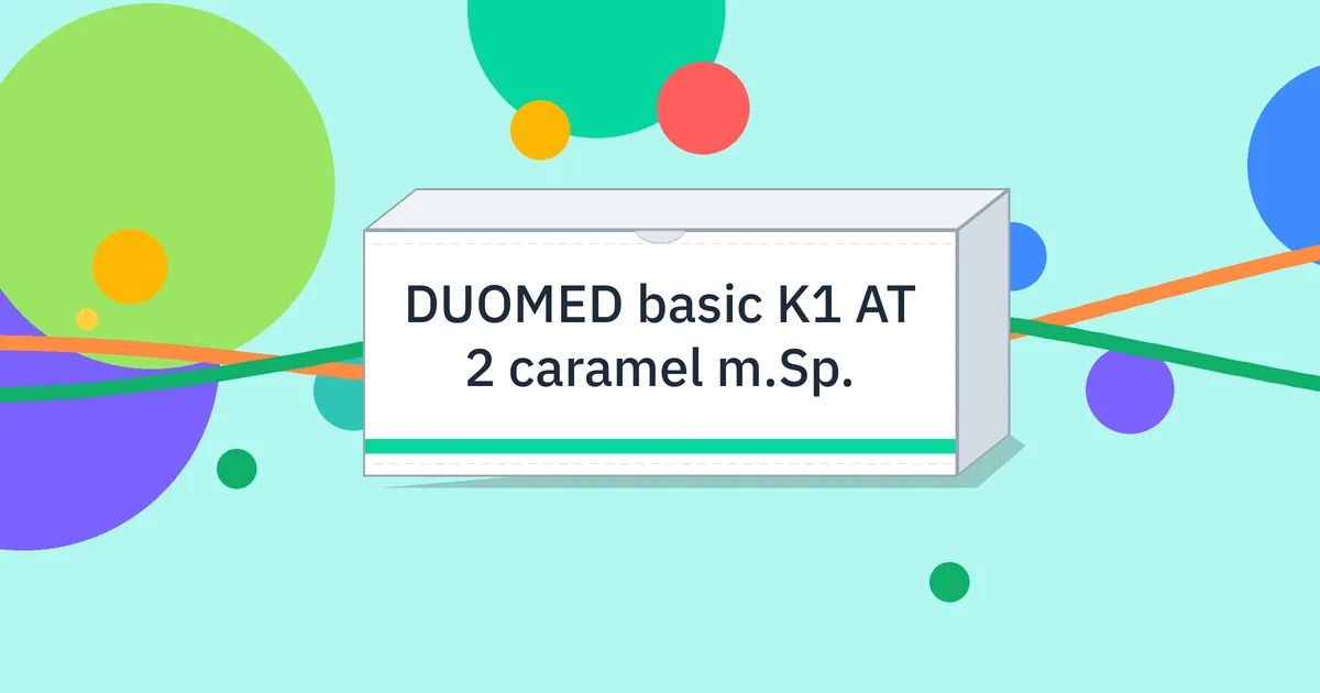 Symbolbild: Packung mit der Aufschrift DUOMED basic K1 AT 2 caramel m.Sp. (PZN 20902578) – Verfügbarkeit und Bezug in Apotheken in Frankfurt am Main