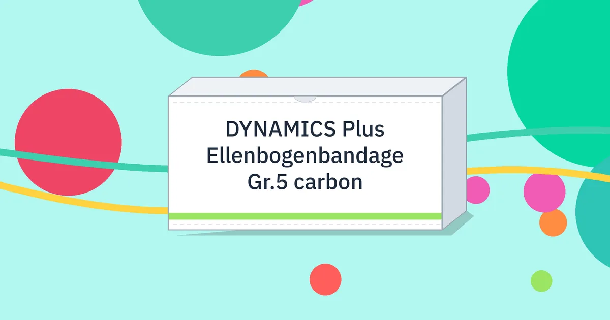 Symbolbild: Packung mit der Aufschrift DYNAMICS Plus Ellenbogenbandage Gr.5 carbon (PZN 10634792) – Verfügbarkeit und Bezug in Apotheken in Frankfurt am Main