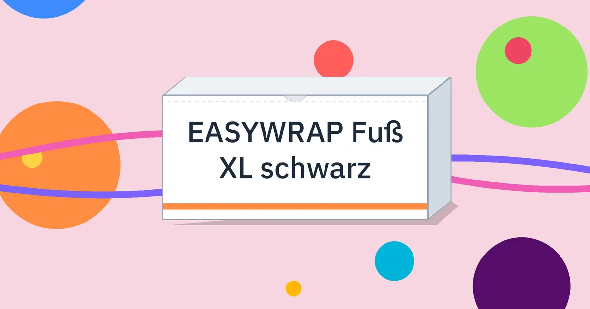 Symbolbild: Packung mit der Aufschrift EASYWRAP Fuß XL schwarz (PZN 18748443) – Verfügbarkeit und Bezug in Apotheken in Frankfurt am Main