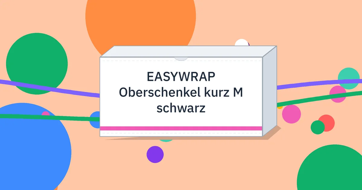 Symbolbild: Packung mit der Aufschrift EASYWRAP Oberschenkel kurz M schwarz (PZN 18748880) – Verfügbarkeit und Bezug in Apotheken in Frankfurt am Main