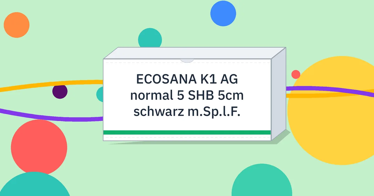 Symbolbild: Packung mit der Aufschrift ECOSANA K1 AG normal 5 SHB 5cm schwarz m.Sp.l.F. (PZN 04728796) – Verfügbarkeit und Bezug in Apotheken in Frankfurt am Main