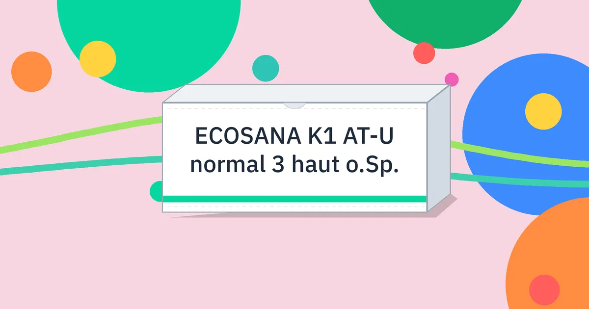 Symbolbild: Packung mit der Aufschrift ECOSANA K1 AT-U normal 3 haut o.Sp. (PZN 04733857) – Verfügbarkeit und Bezug in Apotheken in Frankfurt am Main