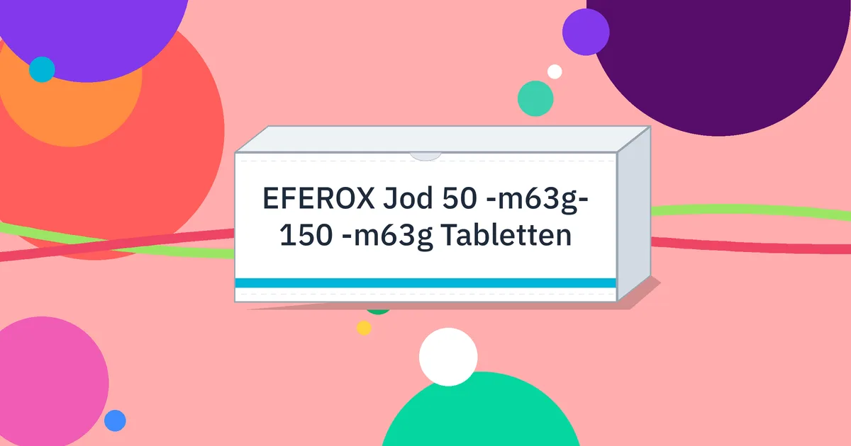 Symbolbild: Packung mit der Aufschrift EFEROX Jod 50 -m63g-150 -m63g Tabletten (PZN 02843062) – Verfügbarkeit und Bezug in Apotheken in Frankfurt am Main