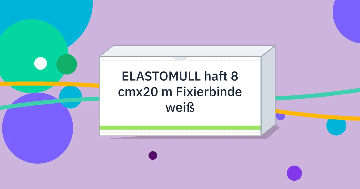 Symbolbild: Packung mit der Aufschrift ELASTOMULL haft 8 cmx20 m Fixierbinde weiß (PZN 18395364) – Verfügbarkeit und Bezug in Apotheken in Frankfurt am Main