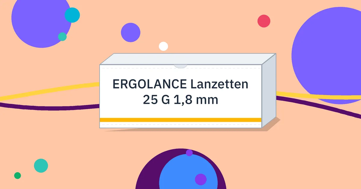 Symbolbild: Packung mit der Aufschrift ERGOLANCE Lanzetten 25 G 1,8 mm (PZN 13900739) – Verfügbarkeit und Bezug in Apotheken in Frankfurt am Main
