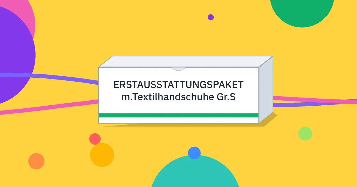 Symbolbild: Packung mit der Aufschrift ERSTAUSSTATTUNGSPAKET m.Textilhandschuhe Gr.S (PZN 14409827) – Verfügbarkeit und Bezug in Apotheken in Frankfurt am Main