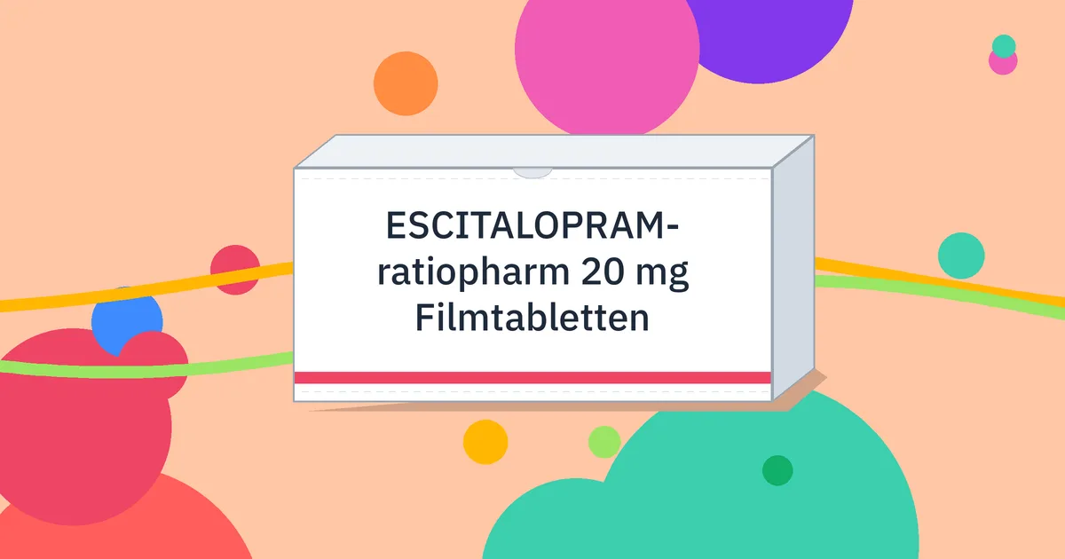 Symbolbild: Packung mit der Aufschrift ESCITALOPRAM-ratiopharm 20 mg Filmtabletten (PZN 00272388) – Verfügbarkeit und Bezug in Apotheken in Frankfurt am Main