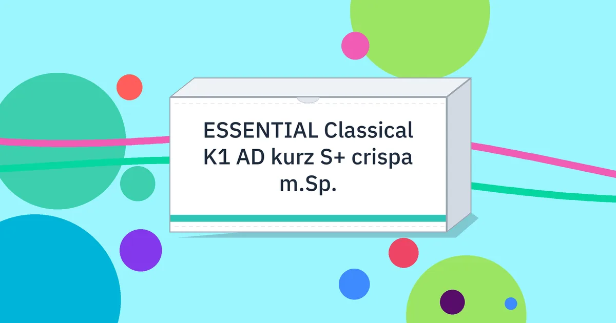 Symbolbild: Packung mit der Aufschrift ESSENTIAL Classical K1 AD kurz S+ crispa m.Sp. (PZN 17000174) – Verfügbarkeit und Bezug in Apotheken in Frankfurt am Main