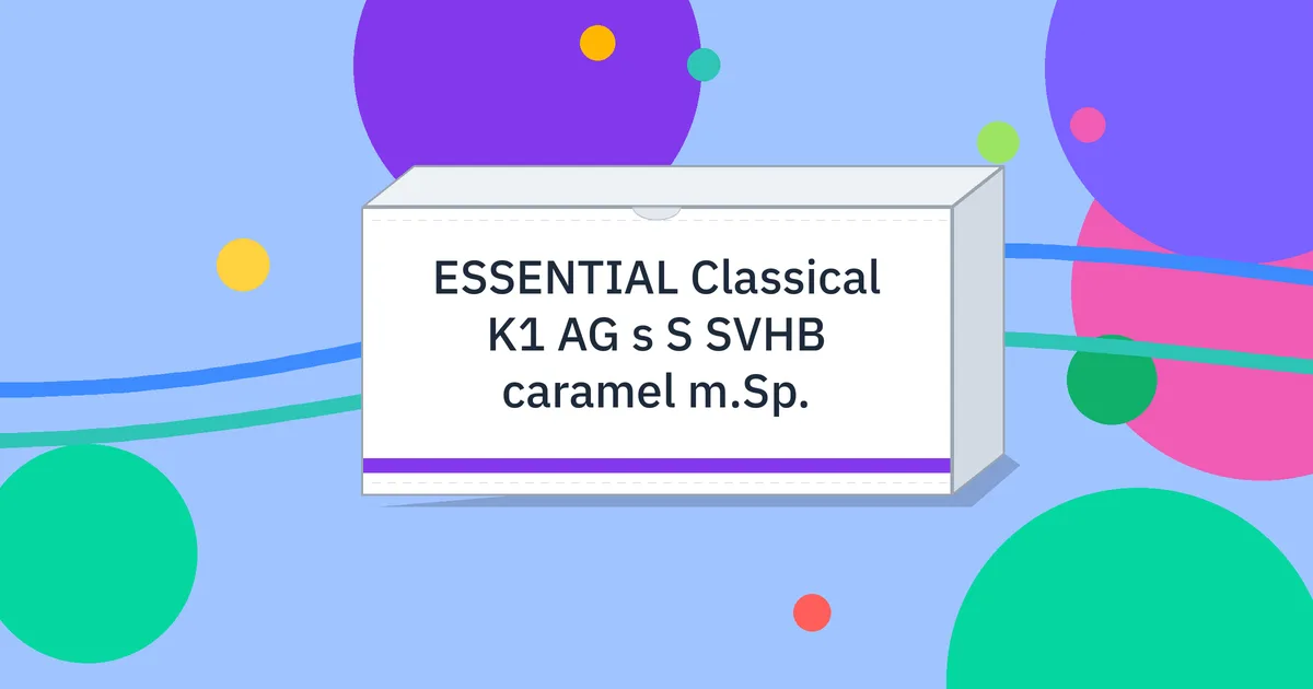 Symbolbild: Packung mit der Aufschrift ESSENTIAL Classical K1 AG s S SVHB caramel m.Sp. (PZN 18420636) – Verfügbarkeit und Bezug in Apotheken in Frankfurt am Main