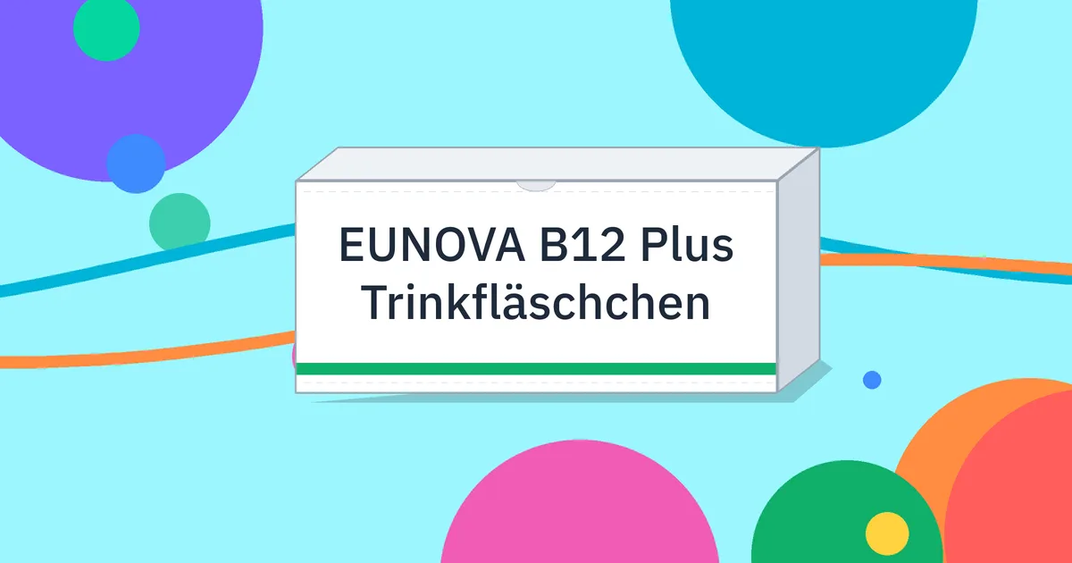 Symbolbild: Packung mit der Aufschrift EUNOVA B12 Plus Trinkfläschchen (PZN 14299942) – Verfügbarkeit und Bezug in Apotheken in Frankfurt am Main