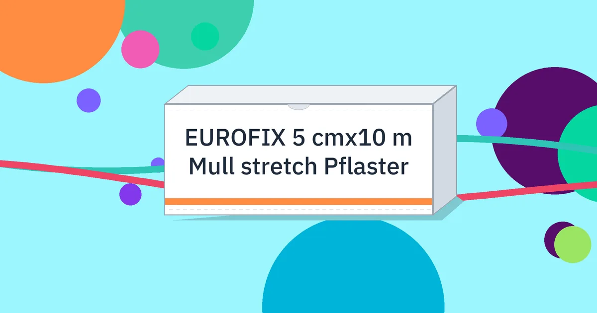 Symbolbild: Packung mit der Aufschrift EUROFIX 5 cmx10 m Mull stretch Pflaster (PZN 20739090) – Verfügbarkeit und Bezug in Apotheken in Frankfurt am Main