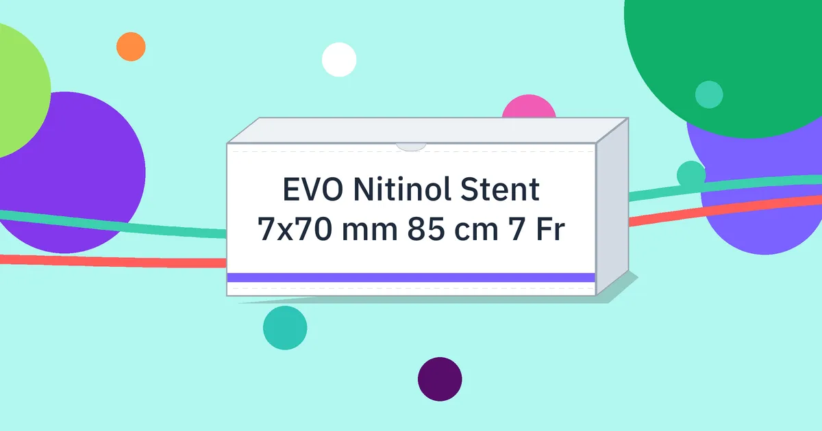 Symbolbild: Packung mit der Aufschrift EVO Nitinol Stent 7x70 mm 85 cm 7 Fr (PZN 00223651) – Verfügbarkeit und Bezug in Apotheken in Frankfurt am Main