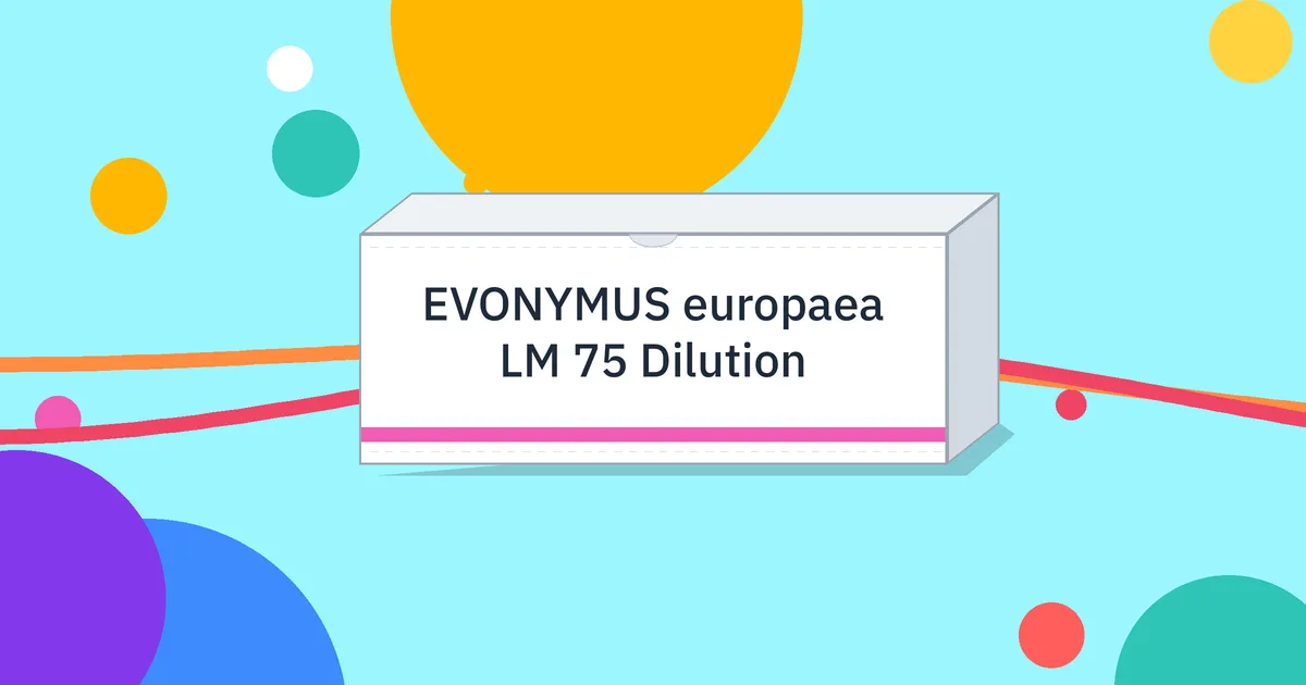 Symbolbild: Packung mit der Aufschrift EVONYMUS europaea LM 75 Dilution (PZN 13484896) – Verfügbarkeit und Bezug in Apotheken in Frankfurt am Main