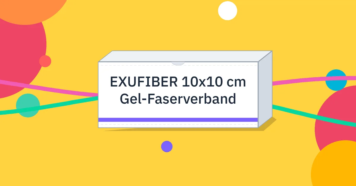 Symbolbild: Packung mit der Aufschrift EXUFIBER 10x10 cm Gel-Faserverband (PZN 18318381) – Verfügbarkeit und Bezug in Apotheken in Frankfurt am Main