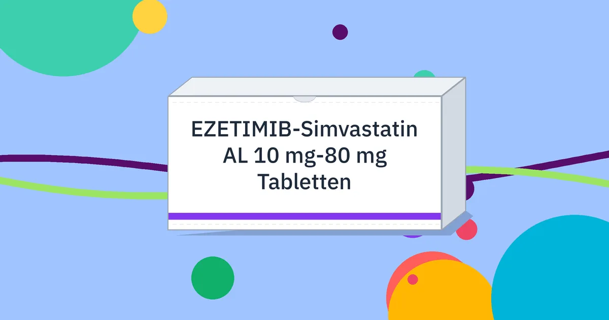 Symbolbild: Packung mit der Aufschrift EZETIMIB-Simvastatin AL 10 mg-80 mg Tabletten (PZN 13744179) – Verfügbarkeit und Bezug in Apotheken in Frankfurt am Main