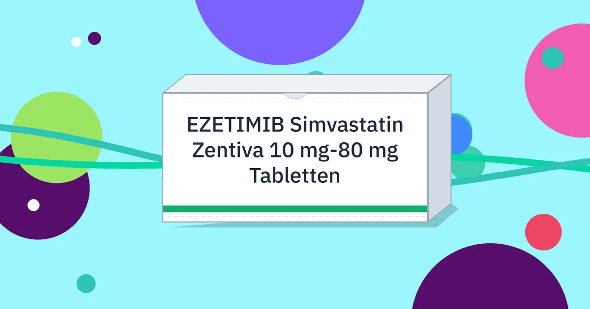 Symbolbild: Packung mit der Aufschrift EZETIMIB Simvastatin Zentiva 10 mg-80 mg Tabletten (PZN 14221199) – Verfügbarkeit und Bezug in Apotheken in Frankfurt am Main