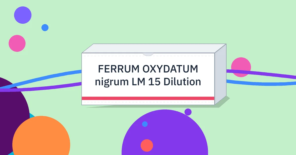 Symbolbild: Packung mit der Aufschrift FERRUM OXYDATUM nigrum LM 15 Dilution (PZN 12851246) – Verfügbarkeit und Bezug in Apotheken in Frankfurt am Main