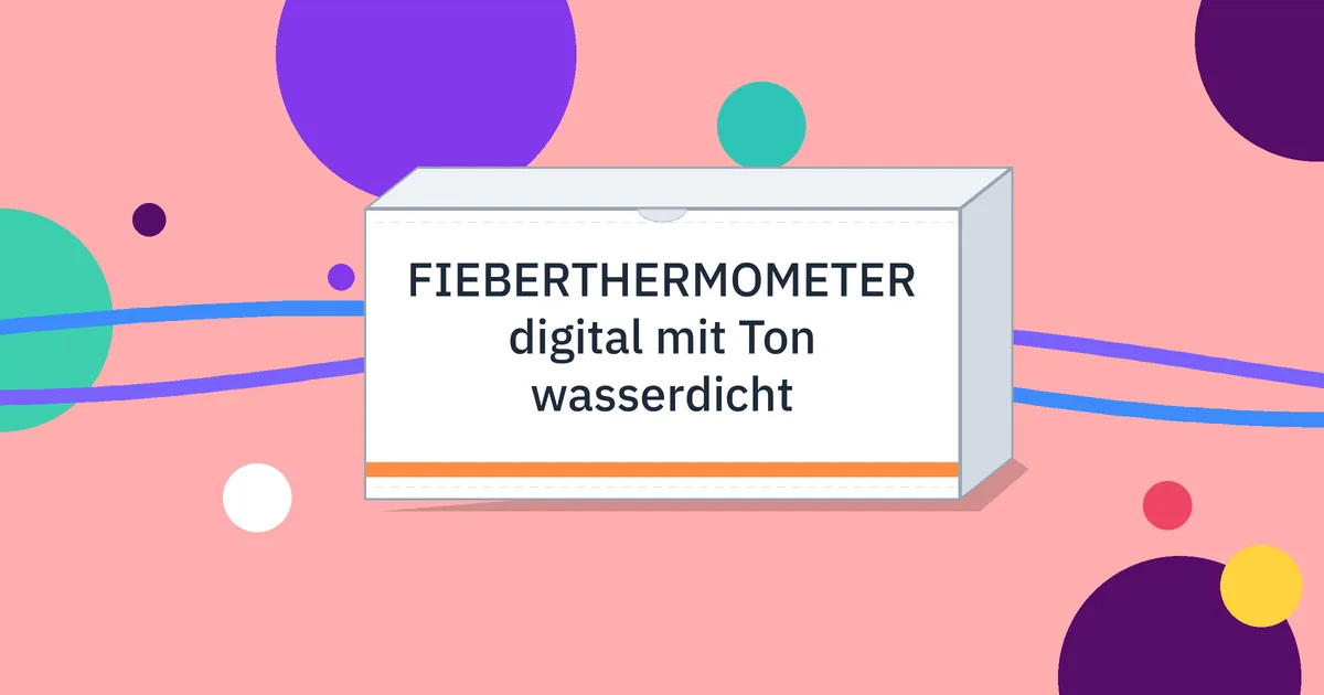 Symbolbild: Packung mit der Aufschrift FIEBERTHERMOMETER digital mit Ton wasserdicht (PZN 07681612) – Verfügbarkeit und Bezug in Apotheken in Frankfurt am Main
