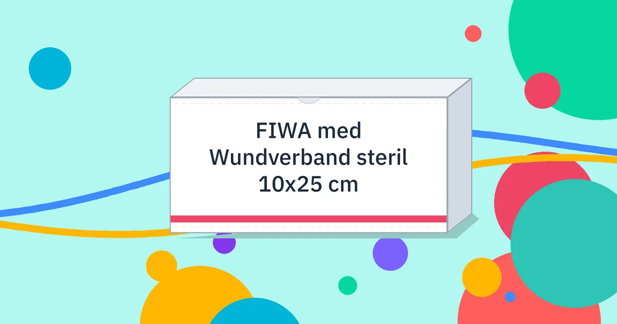 Symbolbild: Packung mit der Aufschrift FIWA med Wundverband steril 10x25 cm (PZN 19813421) – Verfügbarkeit und Bezug in Apotheken in Frankfurt am Main