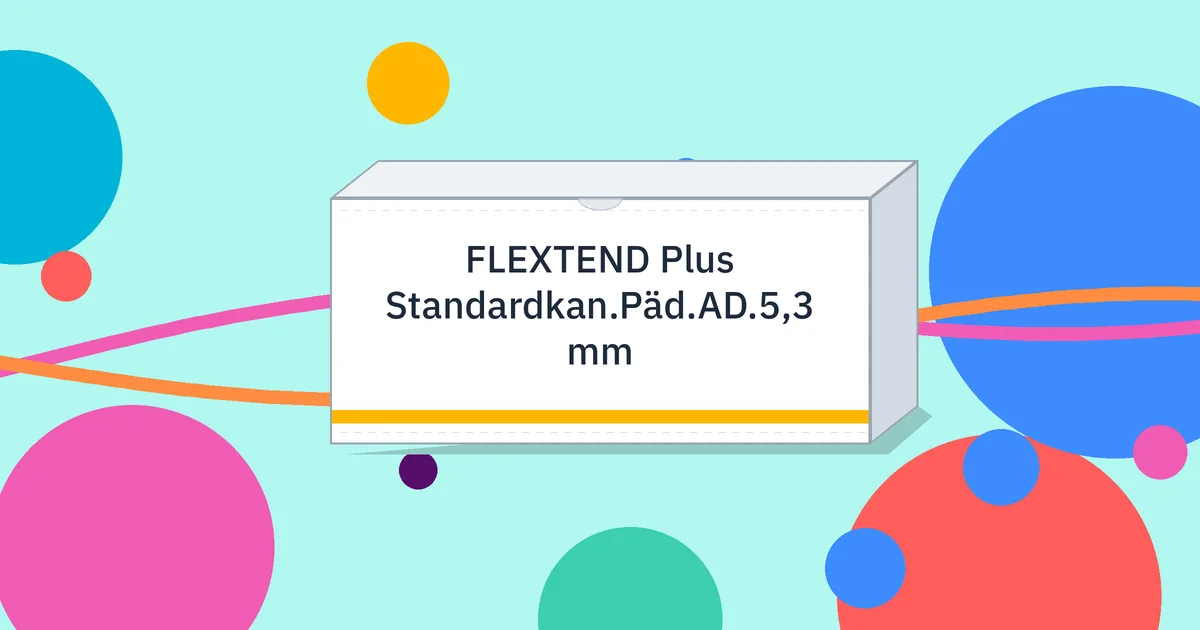 Symbolbild: Packung mit der Aufschrift FLEXTEND Plus Standardkan.Päd.AD.5,3 mm (PZN 09217209) – Verfügbarkeit und Bezug in Apotheken in Frankfurt am Main