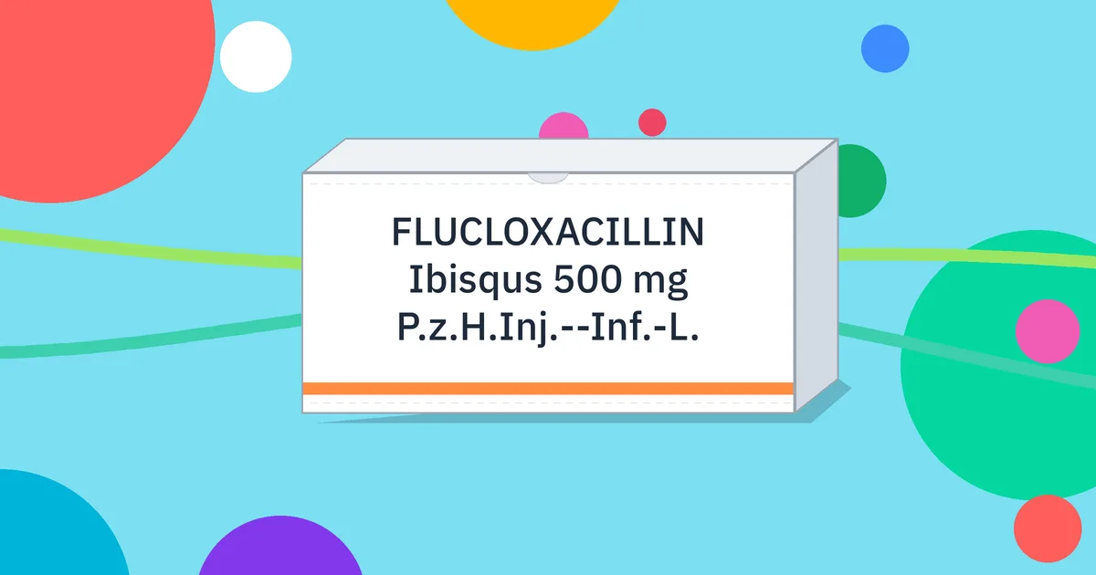 Symbolbild: Packung mit der Aufschrift FLUCLOXACILLIN Ibisqus 500 mg P.z.H.Inj.--Inf.-L. (PZN 14407627) – Verfügbarkeit und Bezug in Apotheken in Frankfurt am Main