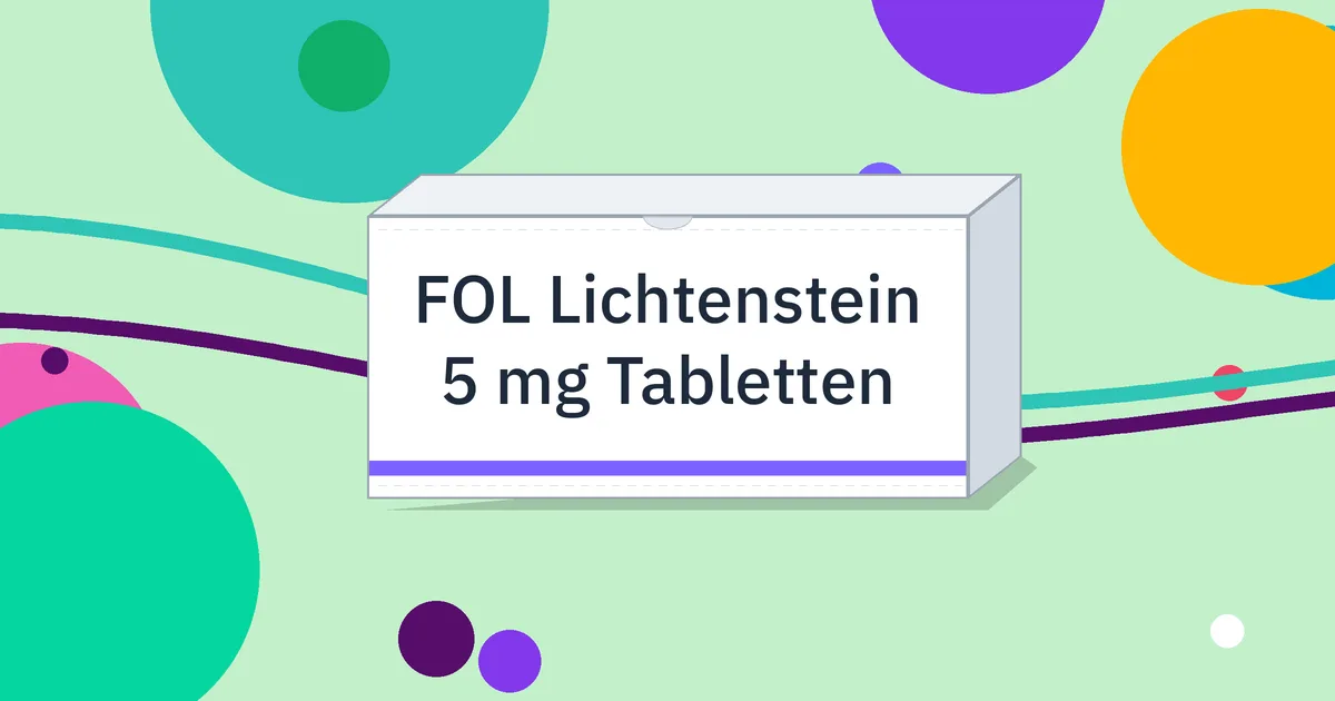Symbolbild: Packung mit der Aufschrift FOL Lichtenstein 5 mg Tabletten (PZN 10067821) – Verfügbarkeit und Bezug in Apotheken in Frankfurt am Main
