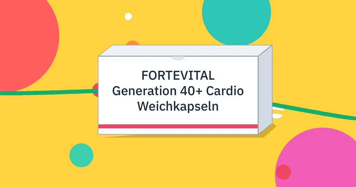 Symbolbild: Packung mit der Aufschrift FORTEVITAL Generation 40+ Cardio Weichkapseln (PZN 13751512) – Verfügbarkeit und Bezug in Apotheken in Frankfurt am Main