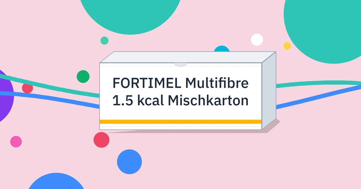 Symbolbild: Packung mit der Aufschrift FORTIMEL Multifibre 1.5 kcal Mischkarton (PZN 19442717) – Verfügbarkeit und Bezug in Apotheken in Frankfurt am Main