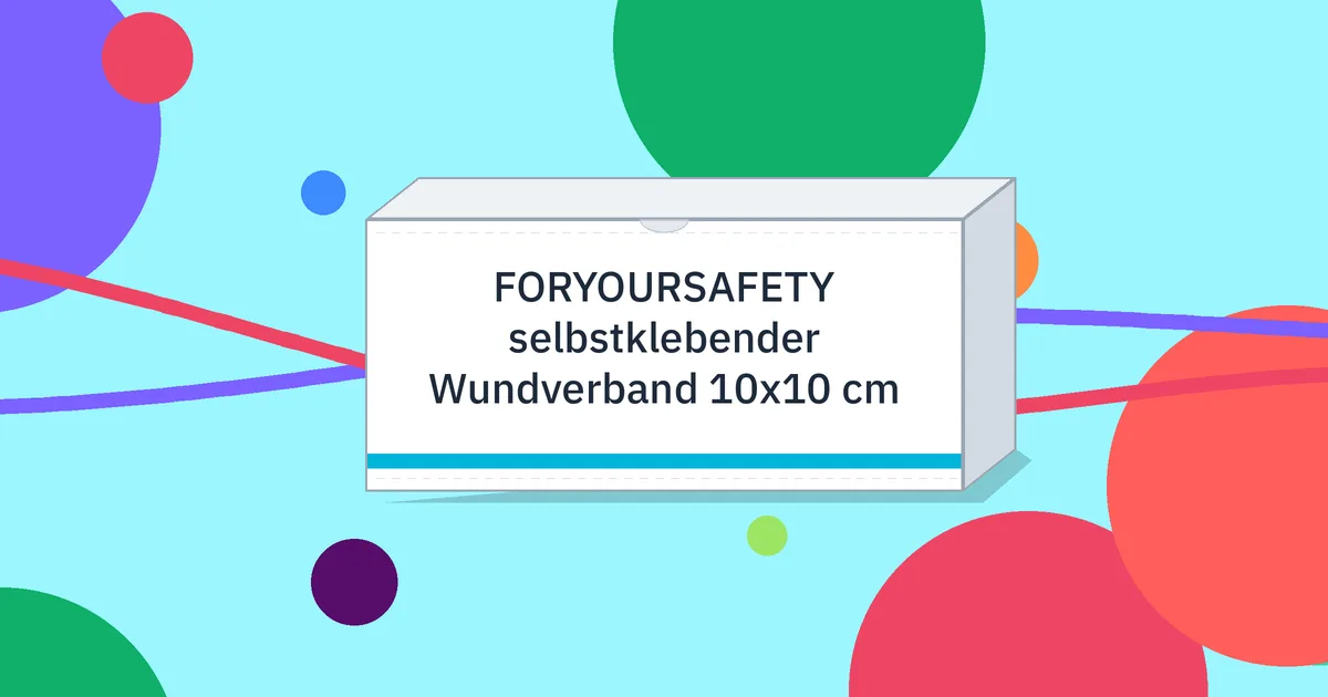 Symbolbild: Packung mit der Aufschrift FORYOURSAFETY selbstklebender Wundverband 10x10 cm (PZN 19211745) – Verfügbarkeit und Bezug in Apotheken in Frankfurt am Main