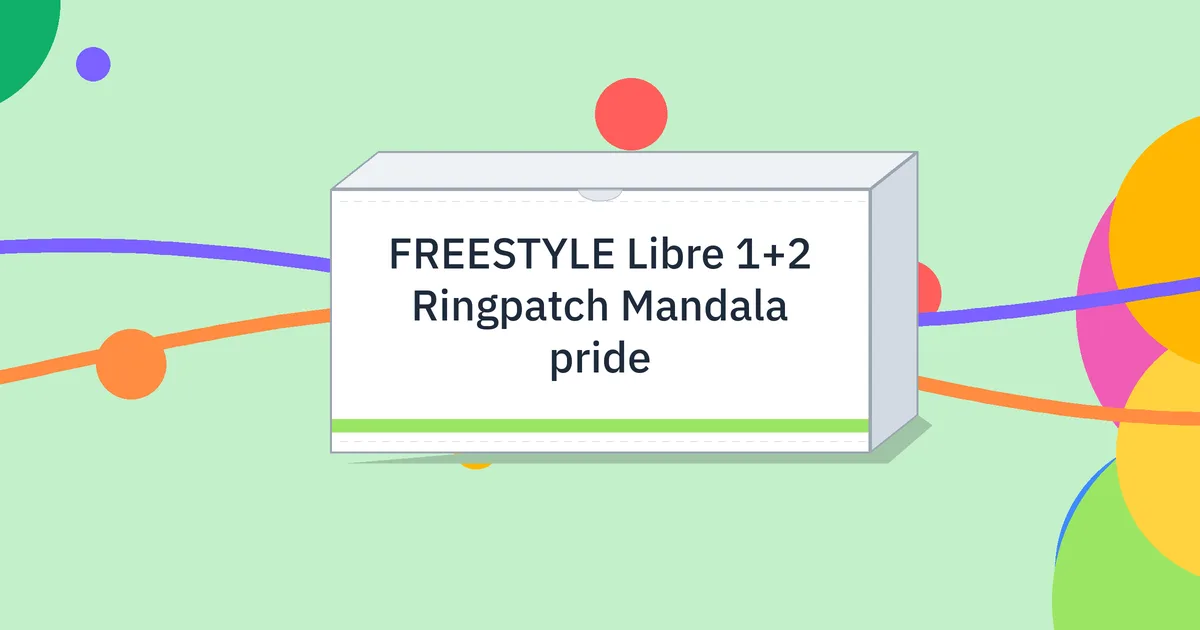 Symbolbild: Packung mit der Aufschrift FREESTYLE Libre 1+2 Ringpatch Mandala pride (PZN 19866653) – Verfügbarkeit und Bezug in Apotheken in Frankfurt am Main
