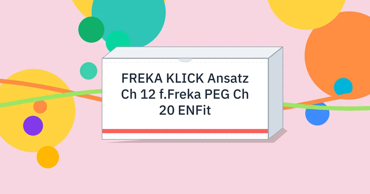 Symbolbild: Packung mit der Aufschrift FREKA KLICK Ansatz Ch 12 f.Freka PEG Ch 20 ENFit (PZN 11345334) – Verfügbarkeit und Bezug in Apotheken in Frankfurt am Main