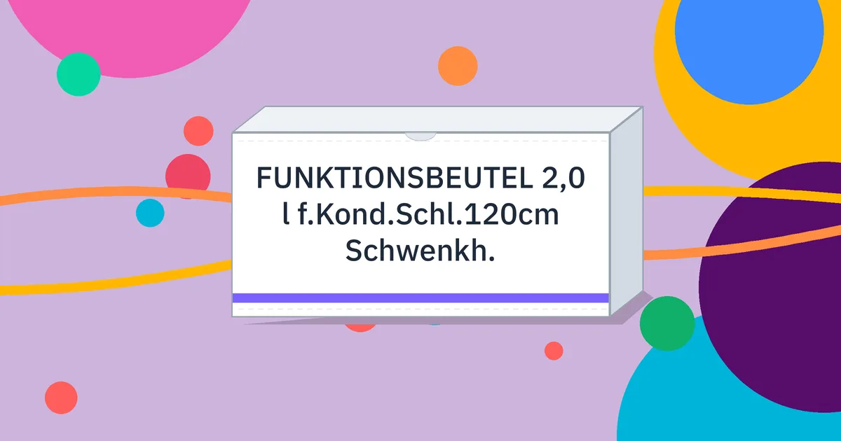 Symbolbild: Packung mit der Aufschrift FUNKTIONSBEUTEL 2,0 l f.Kond.Schl.120cm Schwenkh. (PZN 06097868) – Verfügbarkeit und Bezug in Apotheken in Frankfurt am Main