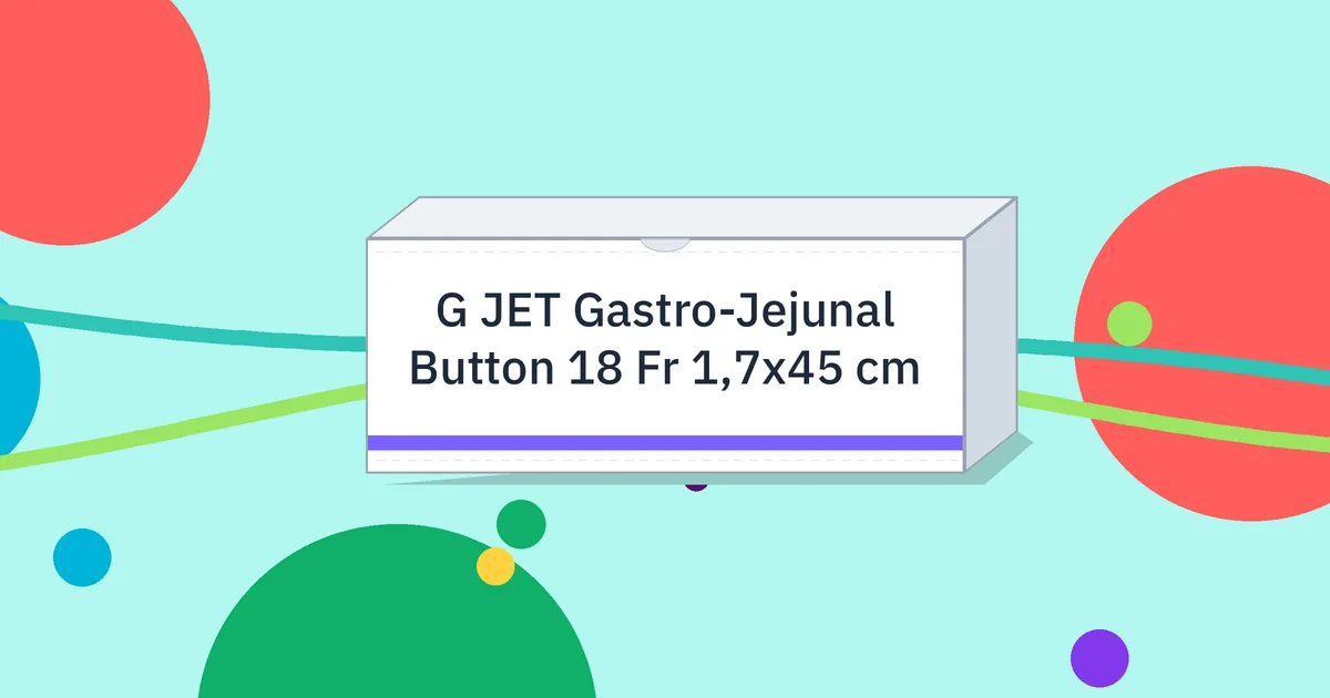 Symbolbild: Packung mit der Aufschrift G JET Gastro-Jejunal Button 18 Fr 1,7x45 cm (PZN 14347167) – Verfügbarkeit und Bezug in Apotheken in Frankfurt am Main