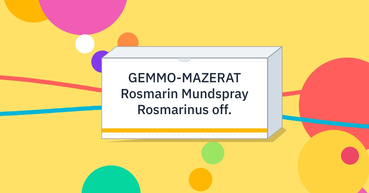 Symbolbild: Packung mit der Aufschrift GEMMO-MAZERAT Rosmarin Mundspray Rosmarinus off. (PZN 19842256) – Verfügbarkeit und Bezug in Apotheken in Frankfurt am Main