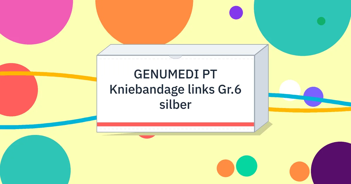 Symbolbild: Packung mit der Aufschrift GENUMEDI PT Kniebandage links Gr.6 silber (PZN 15313957) – Verfügbarkeit und Bezug in Apotheken in Frankfurt am Main