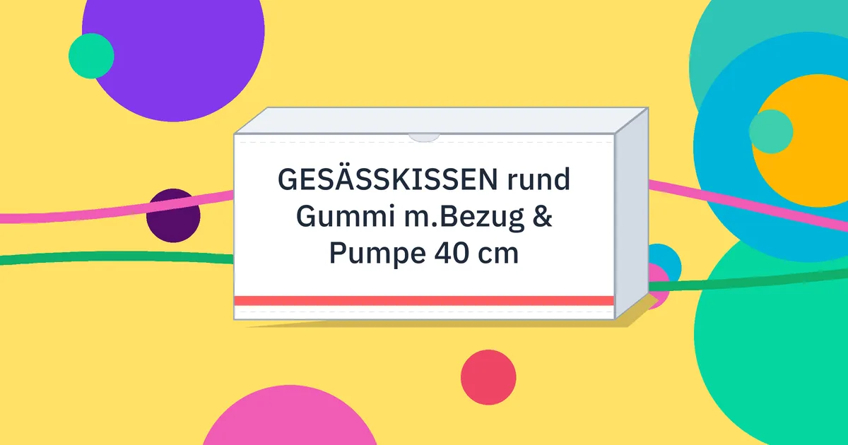 Symbolbild: Packung mit der Aufschrift GESÄSSKISSEN rund Gummi m.Bezug & Pumpe 40 cm (PZN 12434318) – Verfügbarkeit und Bezug in Apotheken in Frankfurt am Main