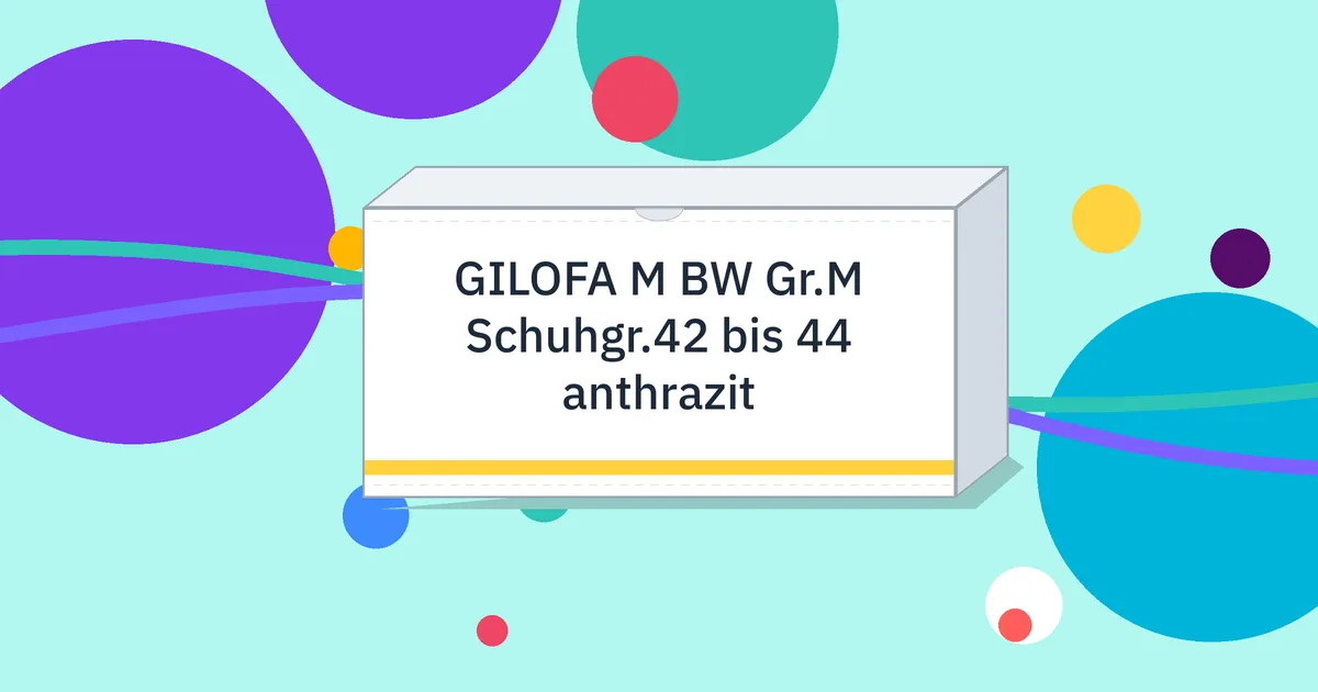 Symbolbild: Packung mit der Aufschrift GILOFA M BW Gr.M Schuhgr.42 bis 44 anthrazit (PZN 16724579) – Verfügbarkeit und Bezug in Apotheken in Frankfurt am Main