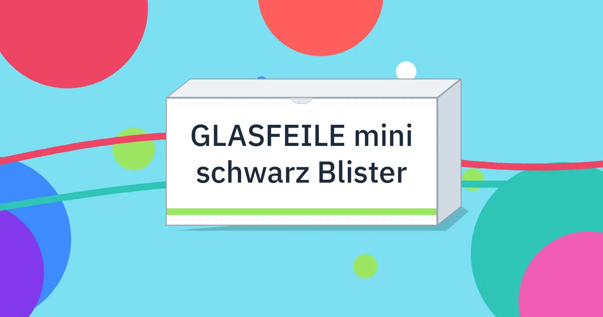 Symbolbild: Packung mit der Aufschrift GLASFEILE mini schwarz Blister (PZN 10350184) – Verfügbarkeit und Bezug in Apotheken in Frankfurt am Main