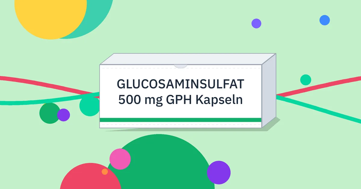 Symbolbild: Packung mit der Aufschrift GLUCOSAMINSULFAT 500 mg GPH Kapseln (PZN 09749188) – Verfügbarkeit und Bezug in Apotheken in Frankfurt am Main