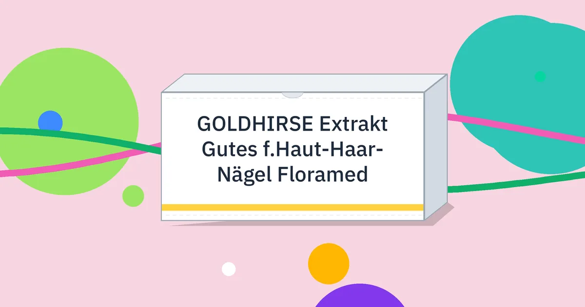 Symbolbild: Packung mit der Aufschrift GOLDHIRSE Extrakt Gutes f.Haut-Haar-Nägel Floramed (PZN 05907785) – Verfügbarkeit und Bezug in Apotheken in Frankfurt am Main