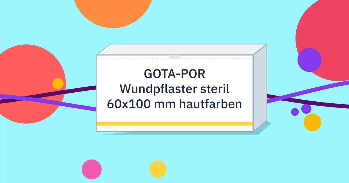 Symbolbild: Packung mit der Aufschrift GOTA-POR Wundpflaster steril 60x100 mm hautfarben (PZN 11240368) – Verfügbarkeit und Bezug in Apotheken in Frankfurt am Main